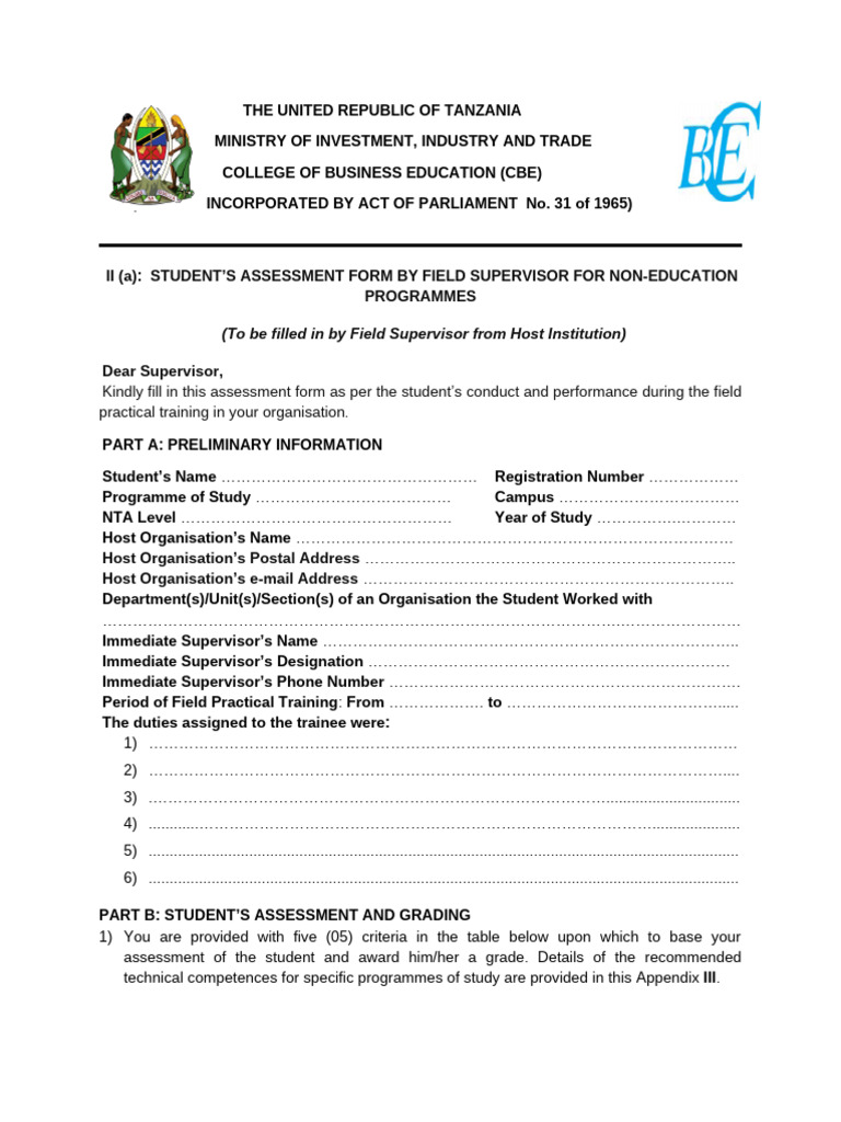 Student Assessment Form by Supervisor | PDF