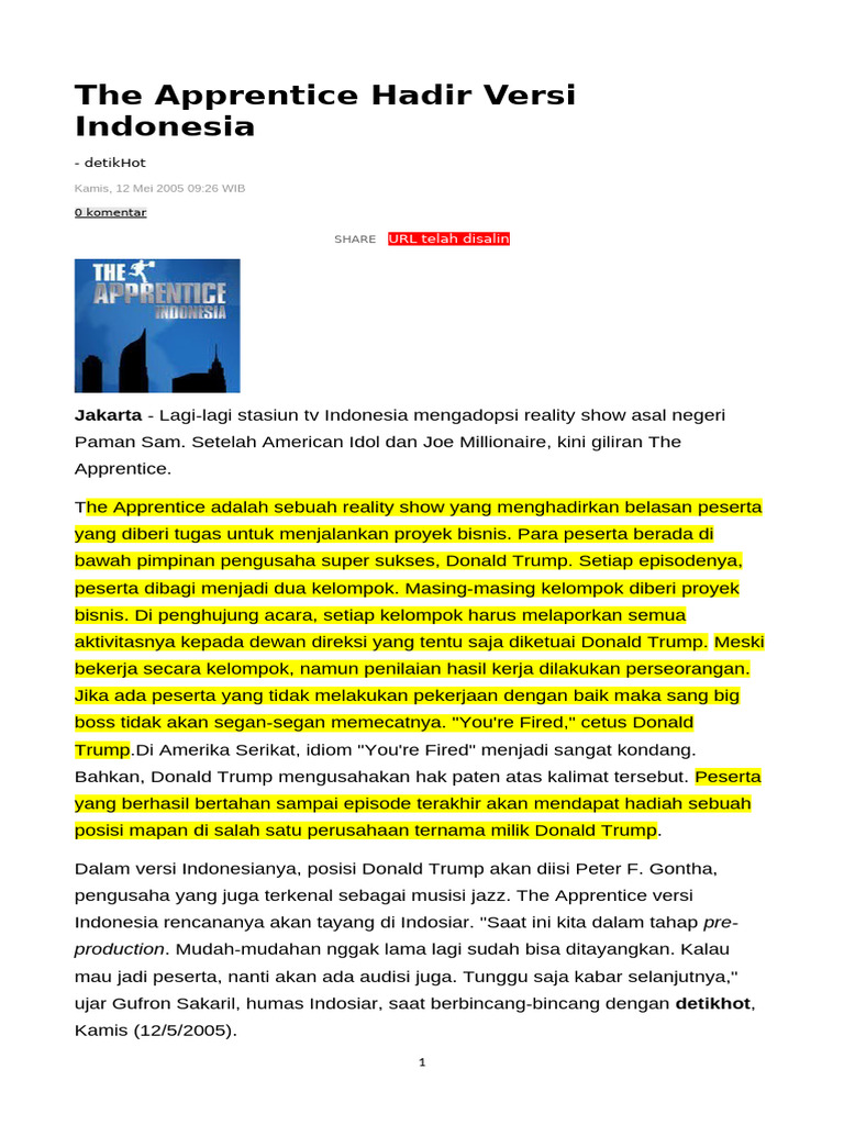 The Apprentice Indonesia | PDF
