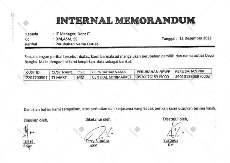 Im Perubahan Nama Outlet | PDF