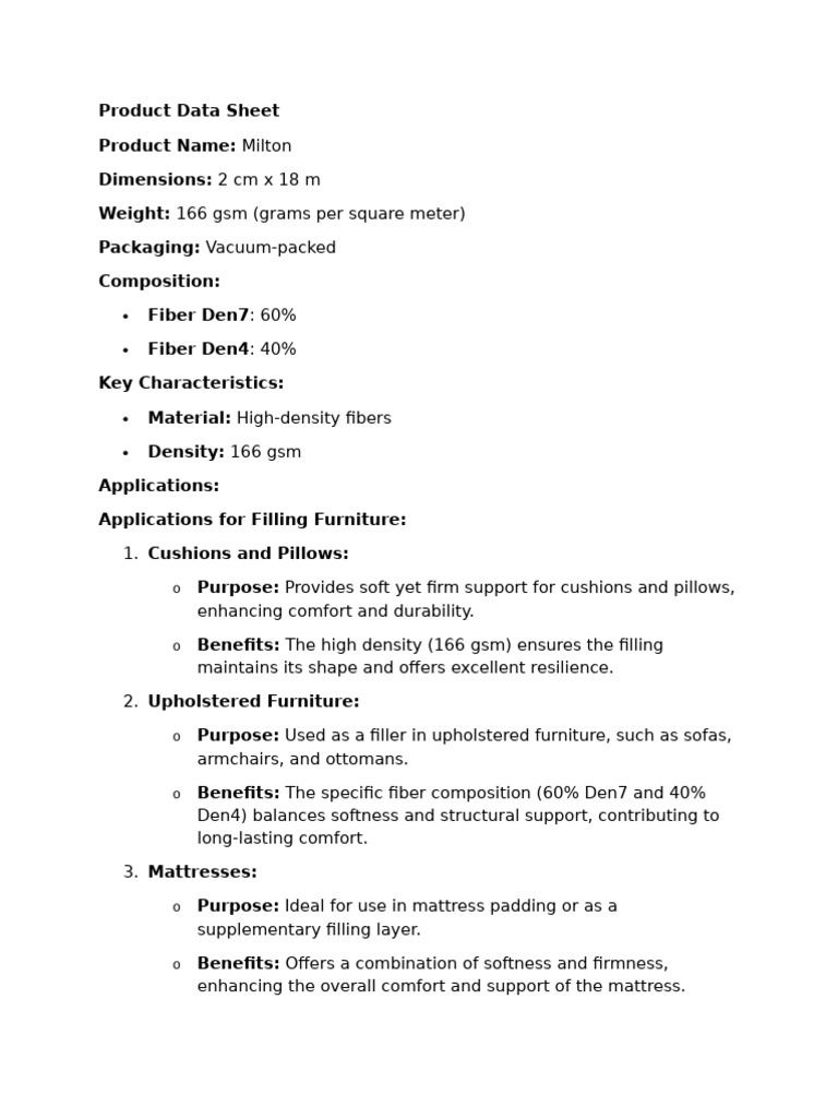 Milton Data Sheet | PDF