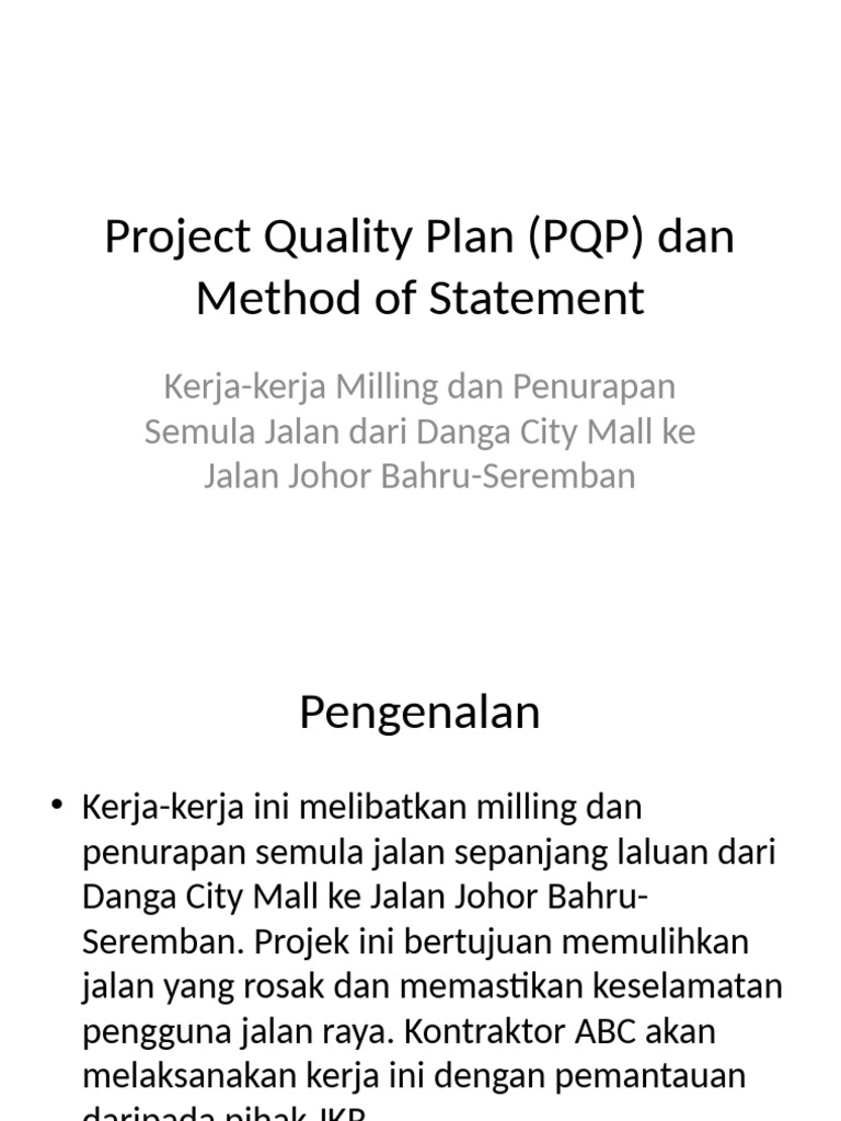 PQP and Method Statement Milling Turap Jalan | PDF | Technology ...
