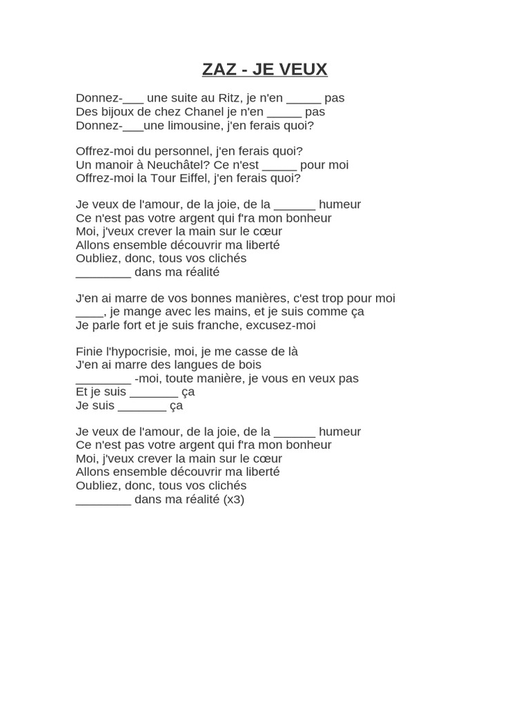 ZAZ Je Veux | PDF