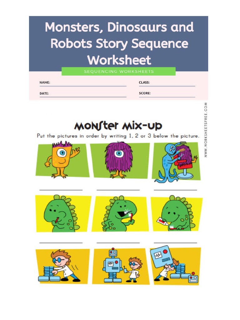 Monsters Dinosaurs and Robots Story Sequence | PDF