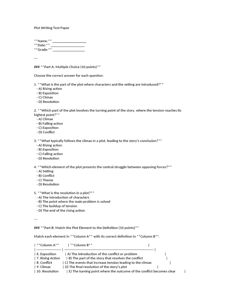 Plot Writing Test Paper | PDF