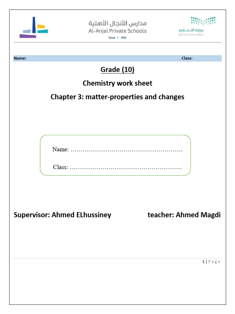 Chemistry CH3 Worksheet | PDF