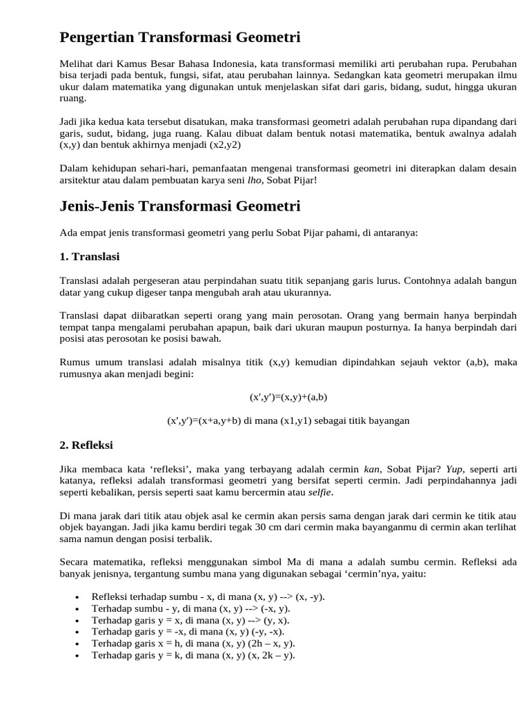 Pengertian Transformasi Geometri | PDF
