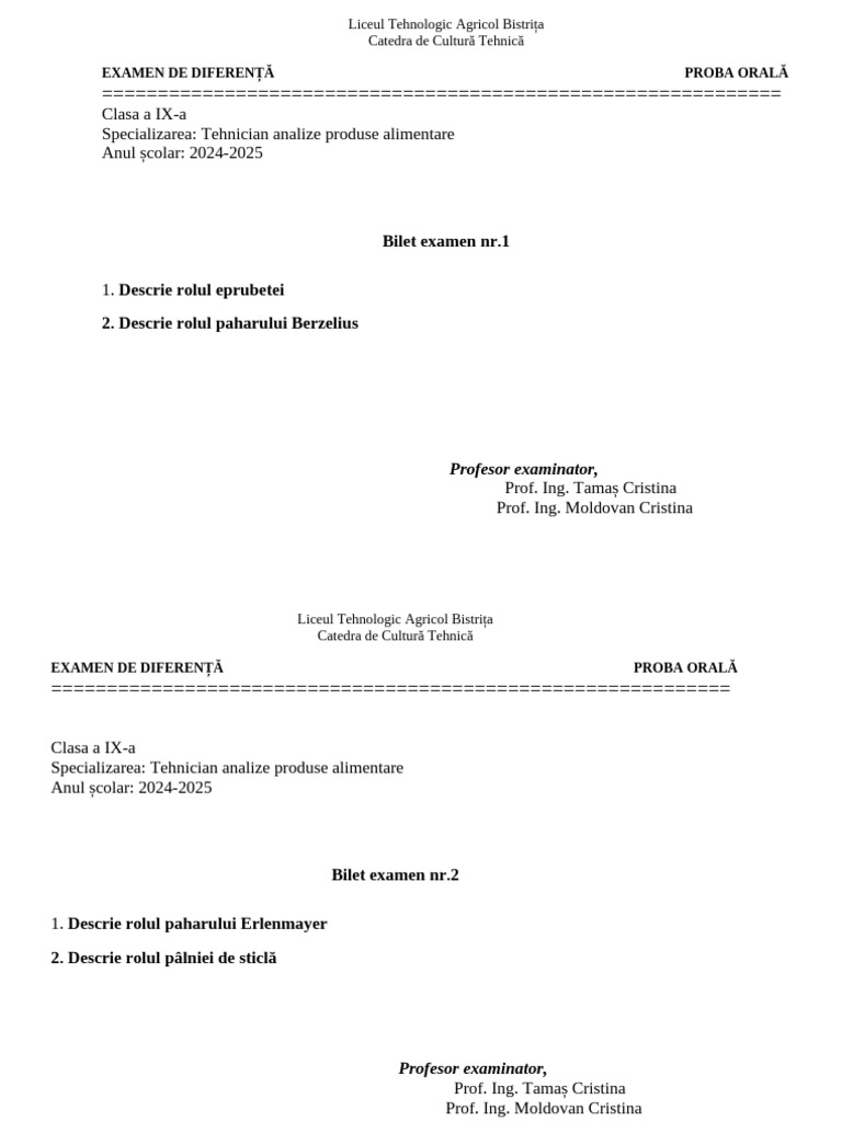 Bilete - Oral - Industria Alimentara | PDF