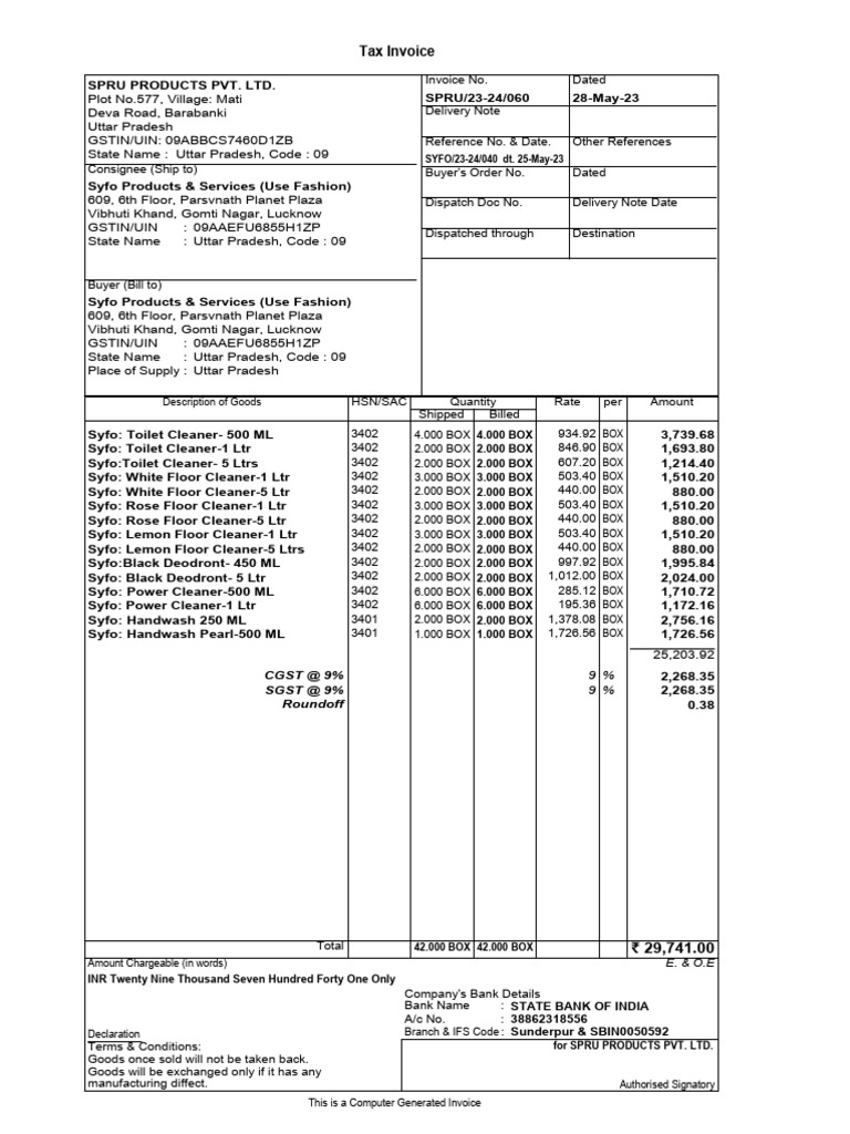 Tax Invoice: Description of Goods Amount Per Rate Quantity Hsn/Sac | PDF