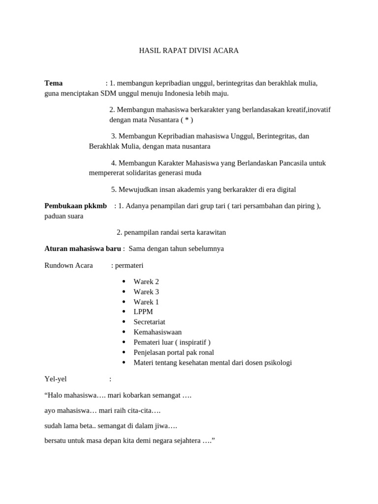 Hasil Rapat Divisi Acara-1 | PDF