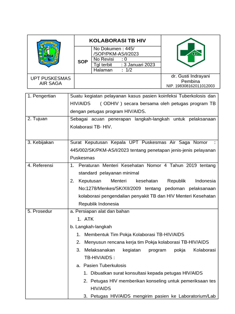 Sop Kolaborasi TB Hiv | PDF