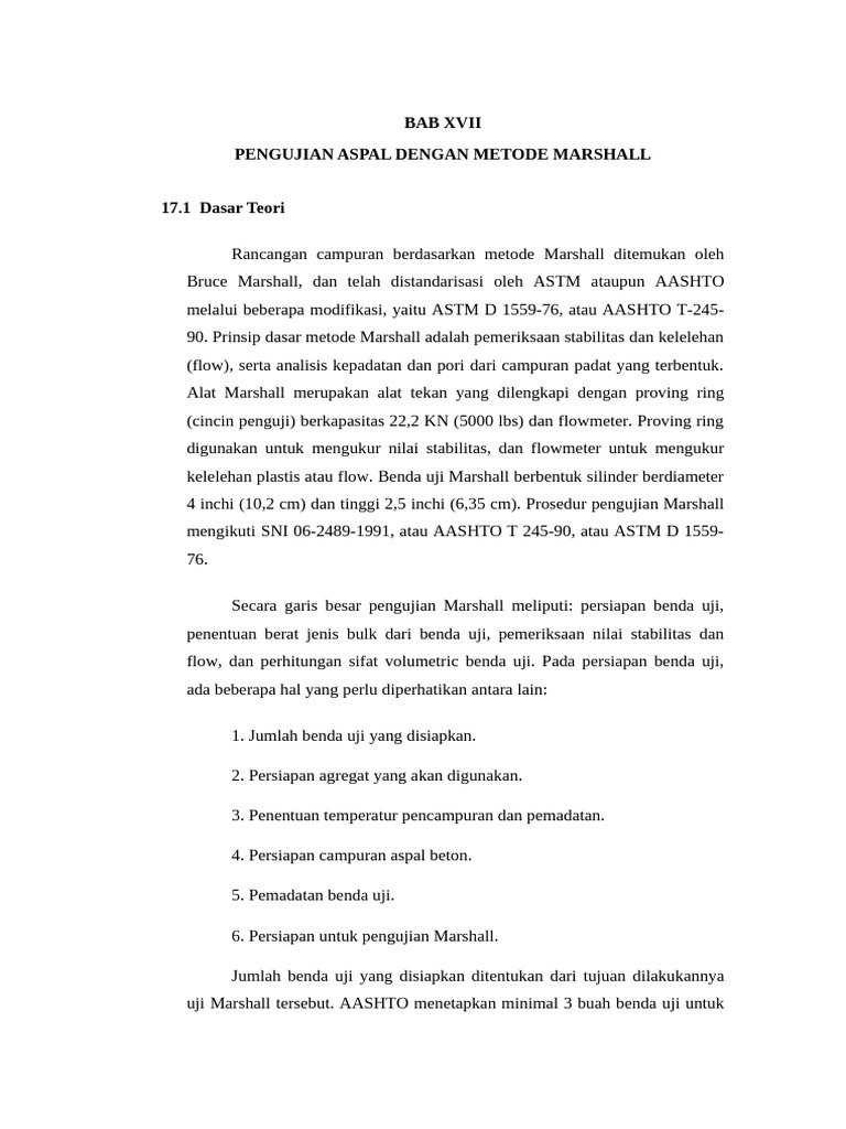 Revisi Bab 17 Pengujian Marshall Aspal (JAWIR) | PDF