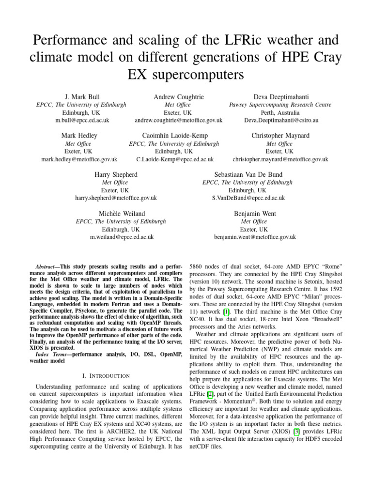 Performance and Scaling of The Lfric Weather and Climate Model On Different Generations of Hpe ...