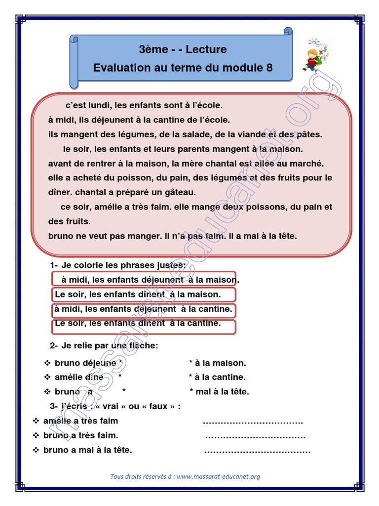 3ème Evaluation de La Lecture Au Terme Du Module 8 | PDF