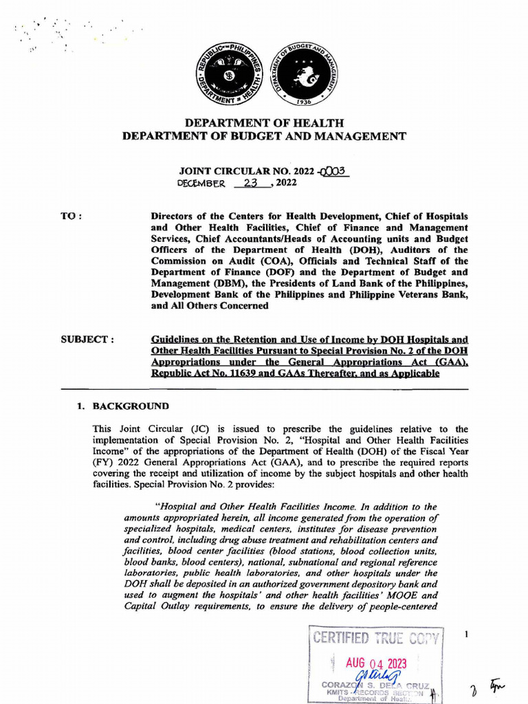 DBM Doh Joint Circular No 2022 003 Dated December 23 2022 | PDF