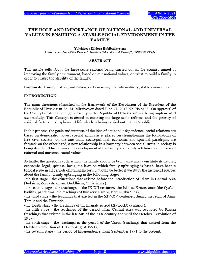 The Role and Importance of National and Universal Values in Ensuring A ...