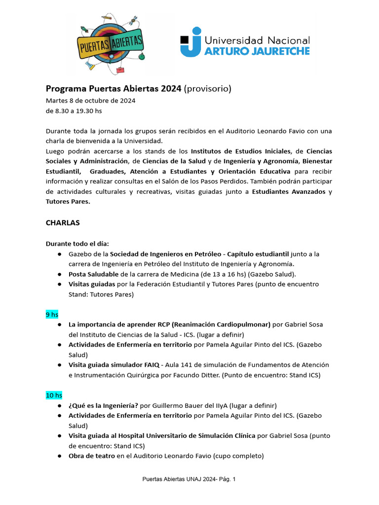 Programa Puertas Abiertas 2024 (Provisorio v.2) | PDF | Science | Cuidado de la salud
