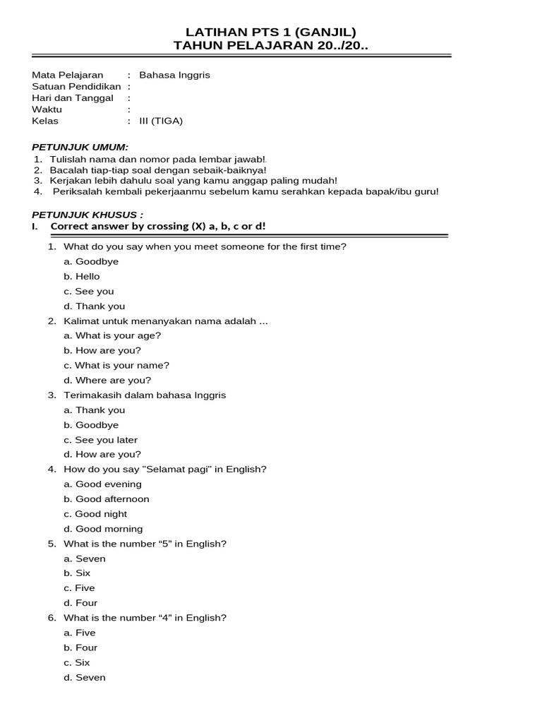 STS 1 Kelas III - B.Inggris | PDF