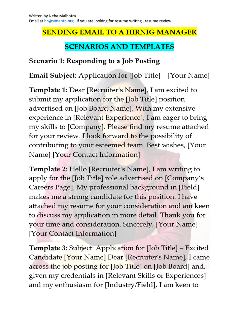 Email Templates To Share With A Hiring Manager | PDF
