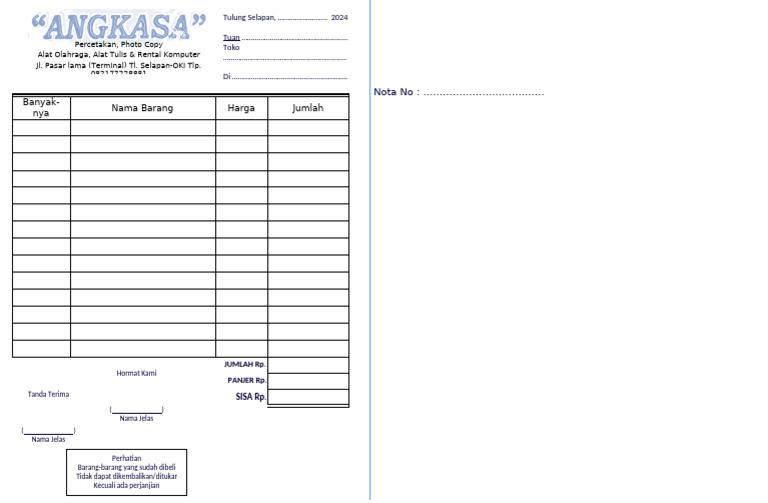 Nota Percetakan ANgkasa & Imel Dan Berta | PDF