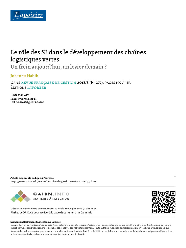 Le Role Des SI Dans Le Developpement Des Chaines Logistiques Vertes | PDF