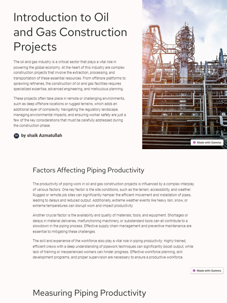 Introduction To Oil and Gas Construction Projects | PDF