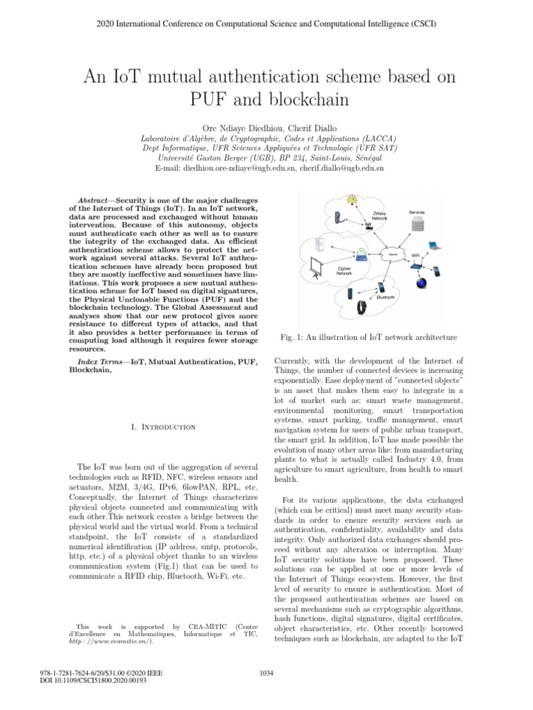 An IoT Mutual Authentication Scheme Based On PUF and Blockchain | PDF