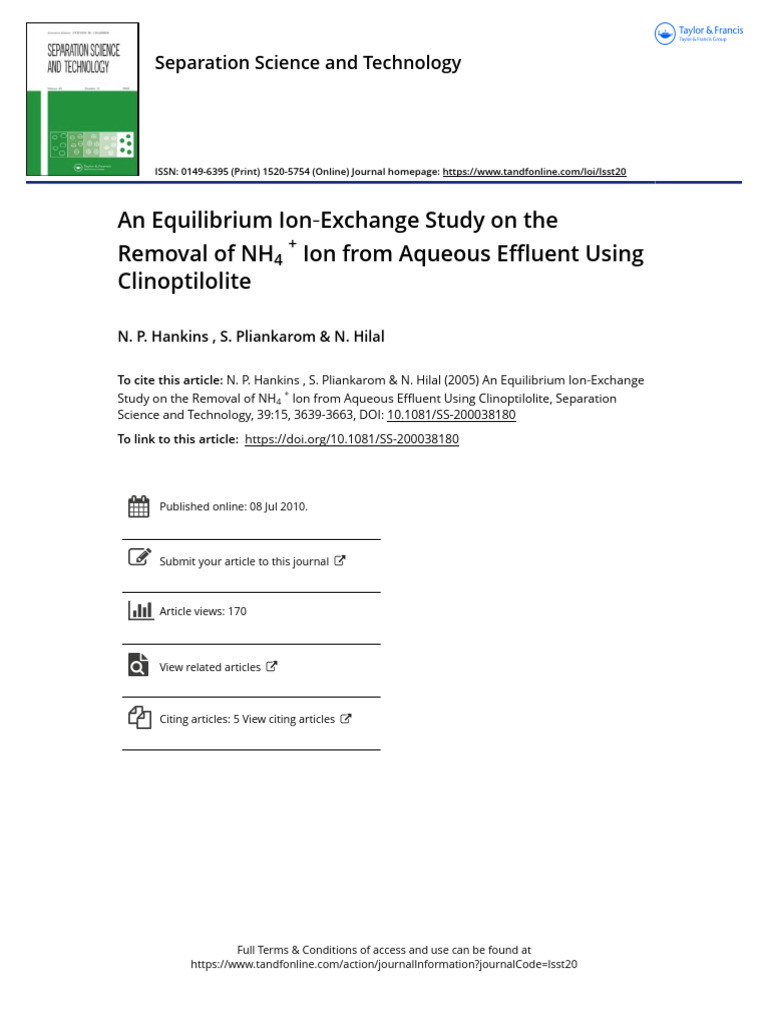 2005 - 2 - An Equilibrium Ion Exchange Study On The Removal of NH4 Ion ...