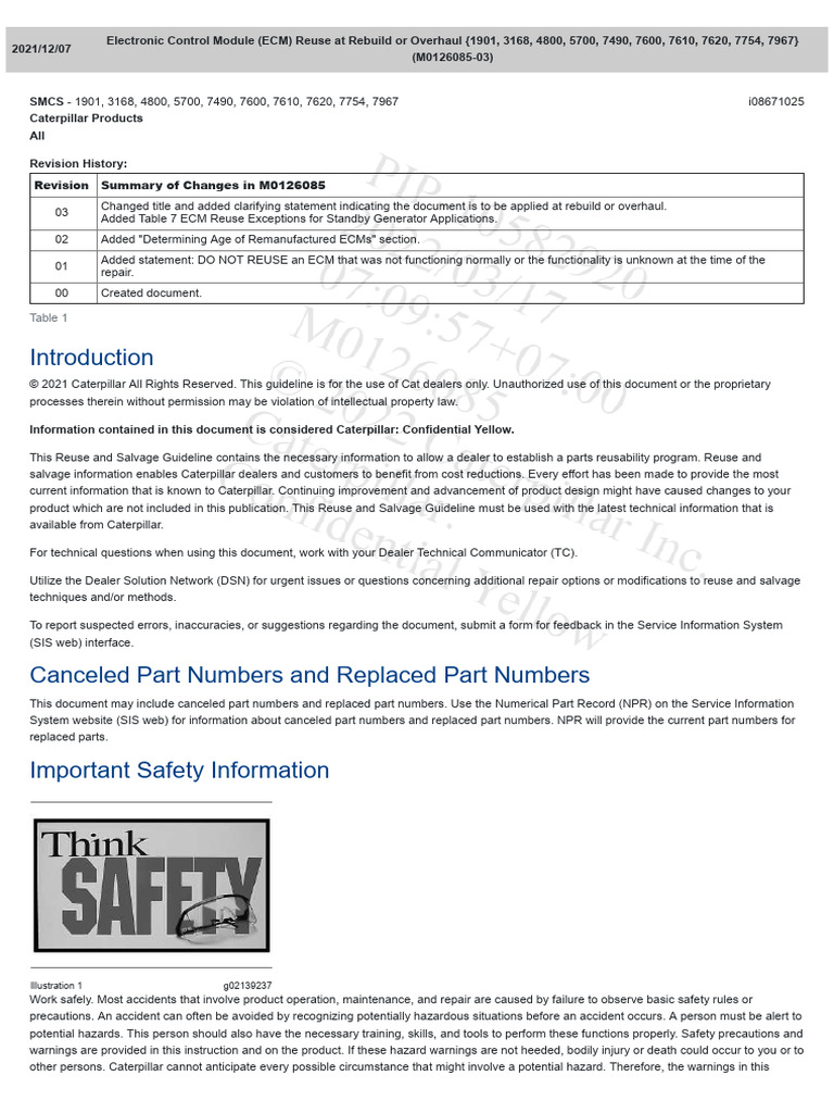 Electronic Control Module (ECM) Reuse at Rebuild or Overhaul (1901 ...