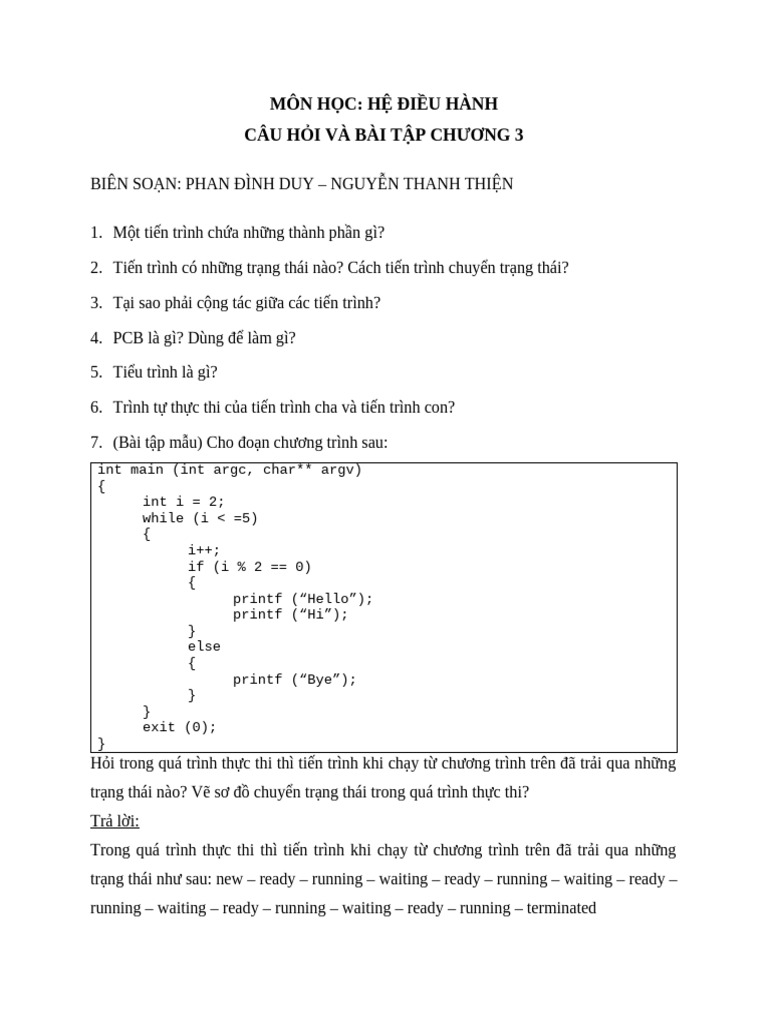 Bai Tap Chuong 3 HDH | PDF