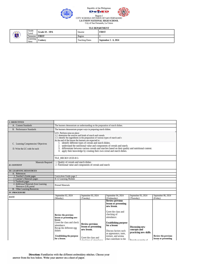 Grade 10 Cookery SEP 02 06 | PDF