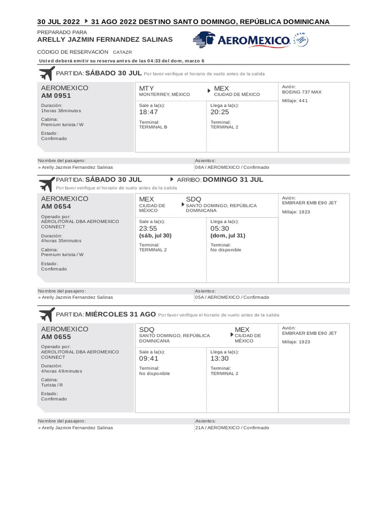 Ejemplo de Boleto de Reservacion de Viaje en Avión | PDF | aerolíneas | Empresas aeroespaciales ...
