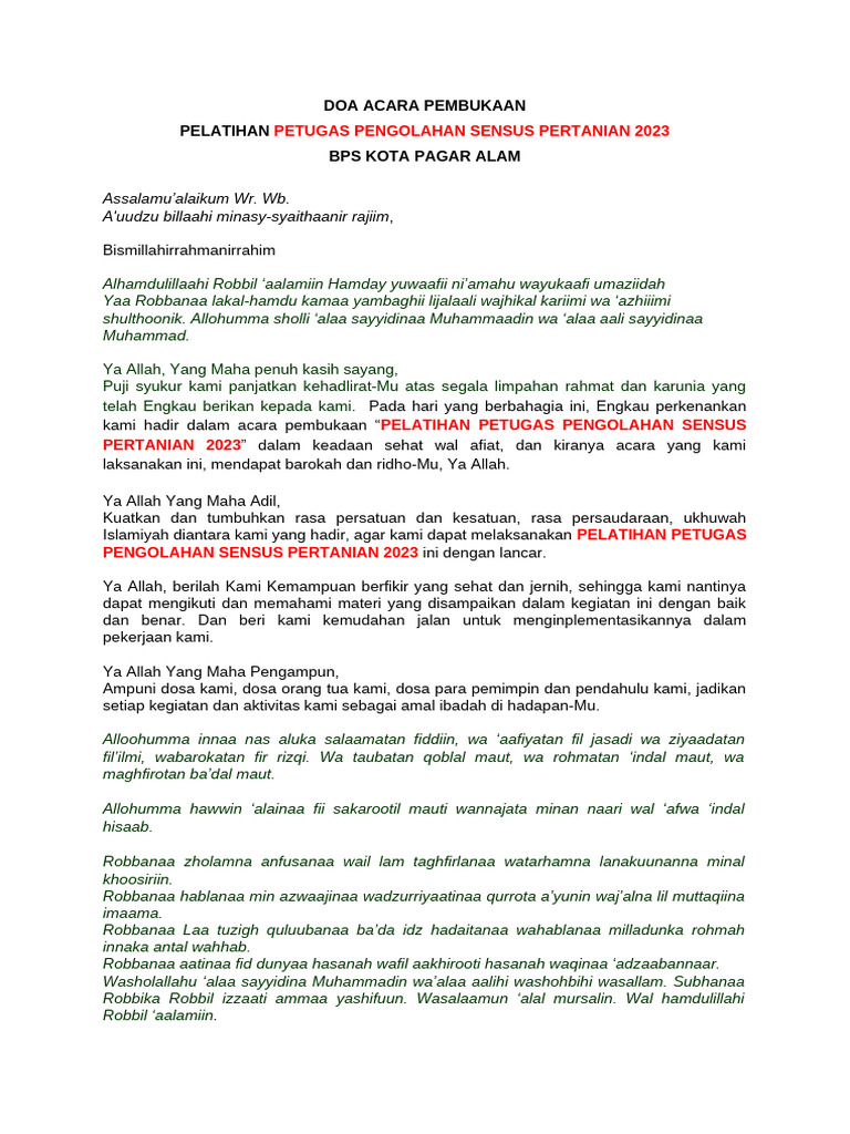 14 - Doa Pembukaan Pelatihan | PDF