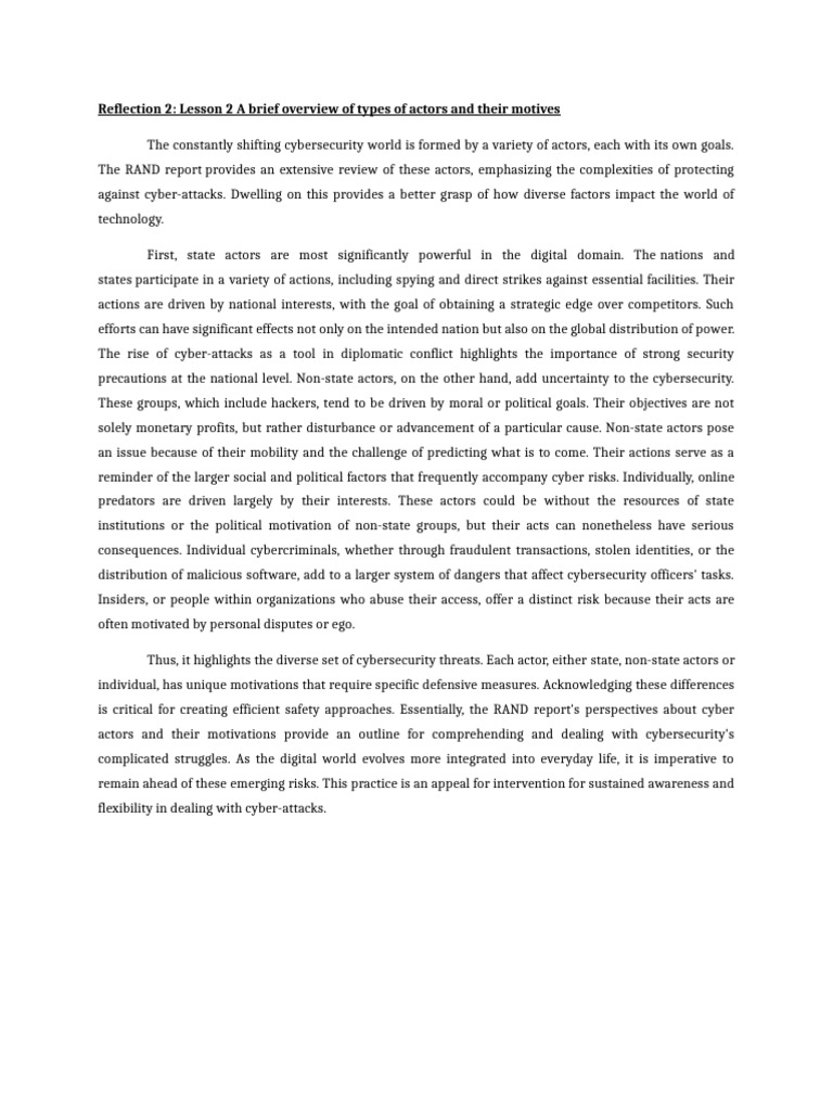 Lesson 3 A Brief Overview of Types of Actors and Their Motives | PDF ...