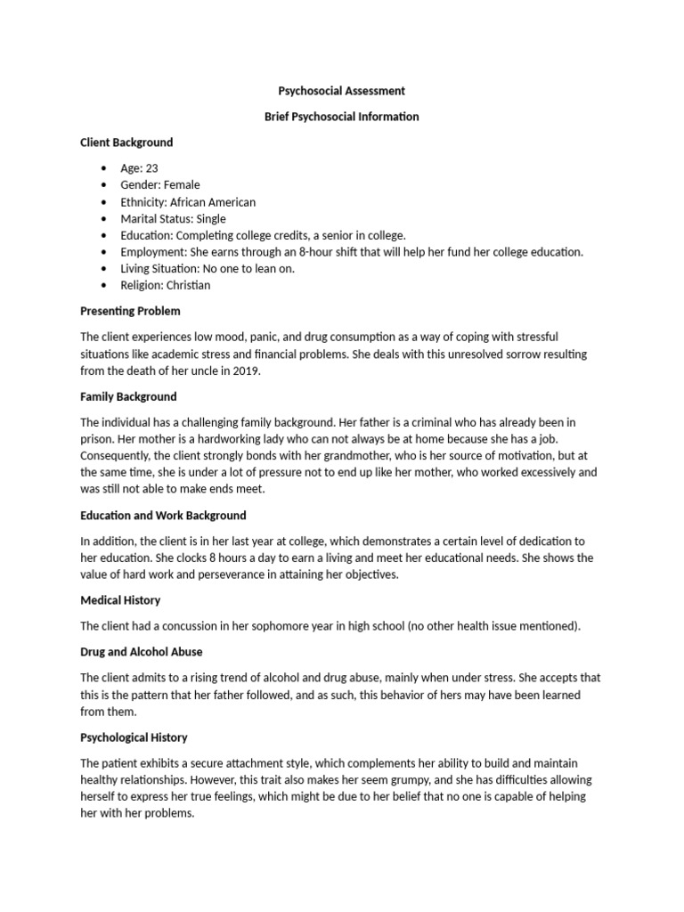 Psychosocial Assessment - Edited | PDF