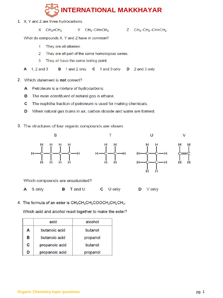 Organic Chemistry MCQ Topic Questions | PDF