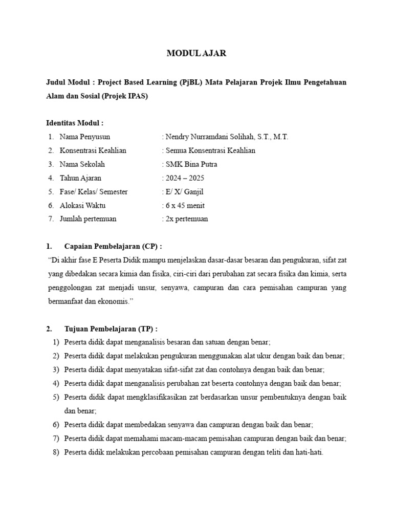 Modul Ajar PJBL Ipas | PDF