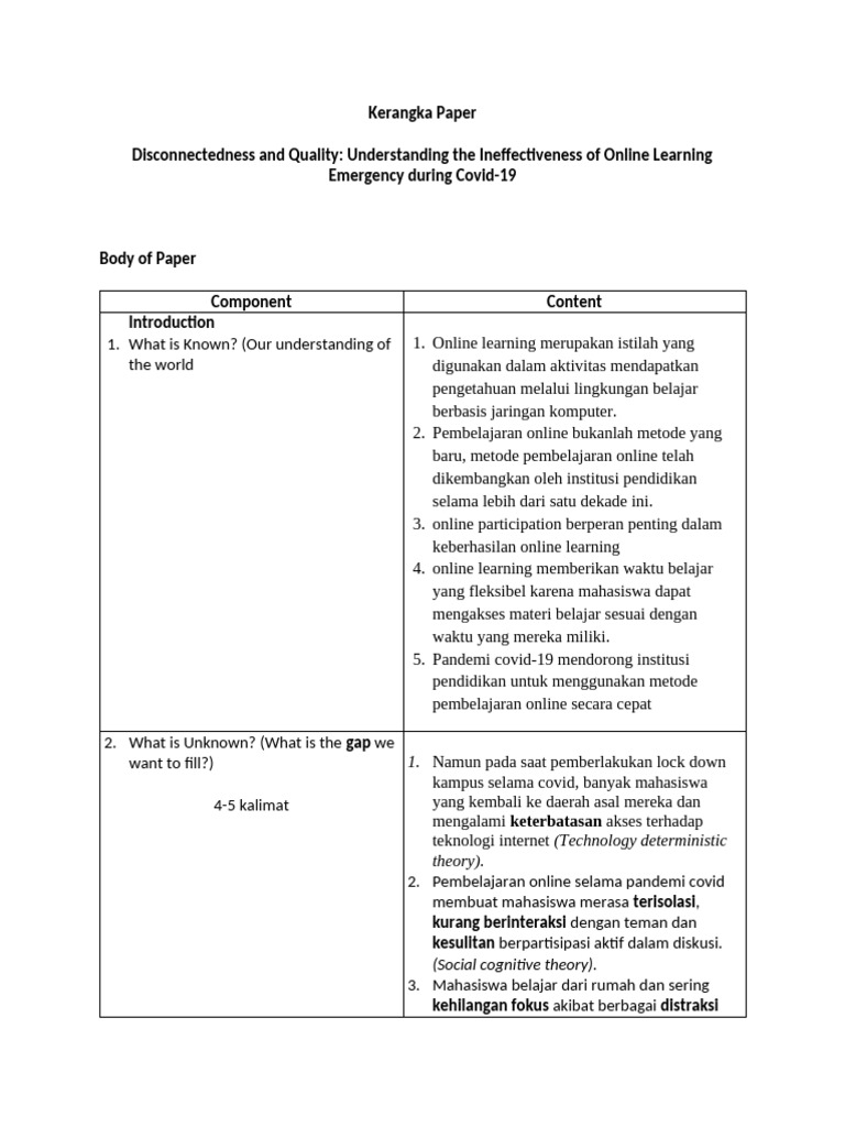 Contoh Kerangka Paper Online Learning Fix | PDF
