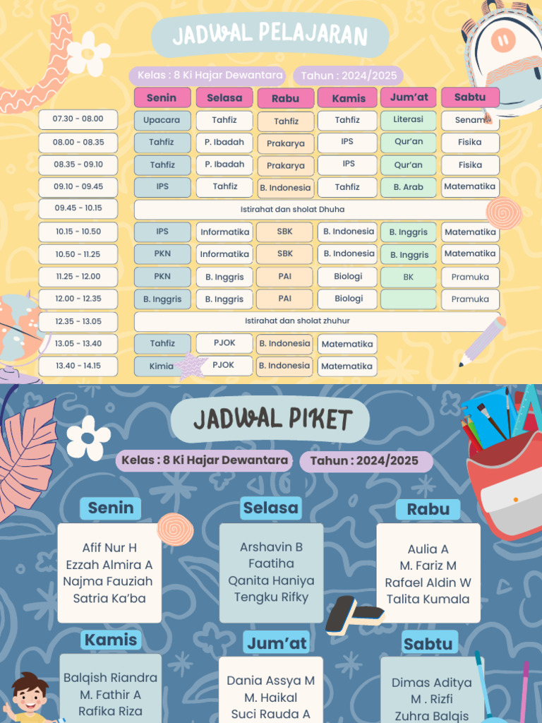 Jadwal Pelajaran Dan Jadwal Piket 8 KHD | PDF