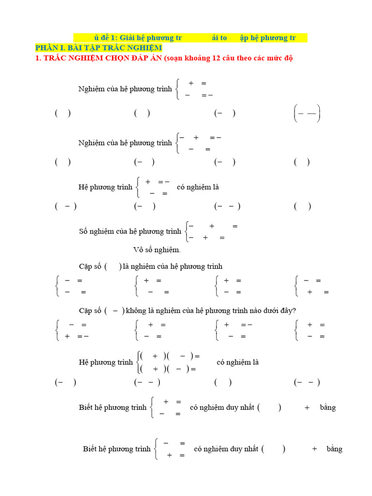 Ôn chủ đề 1 Giai hpt và giải toán lập hệ | PDF