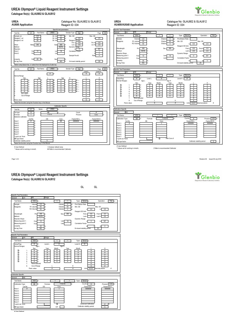 Olympus Application - Urea - GLAU802, GLAU812 Rev 06 | PDF