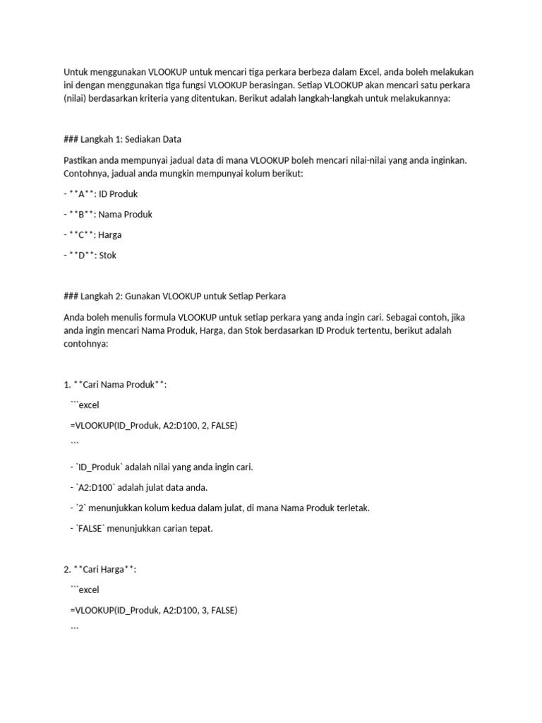 Cara Menggunakan Vlookup | PDF