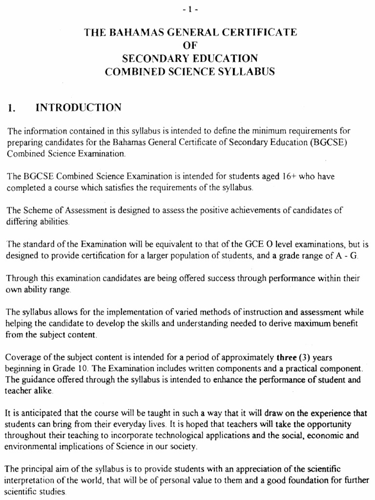 BGCSE Combined Science-Syllabus PDF | PDF