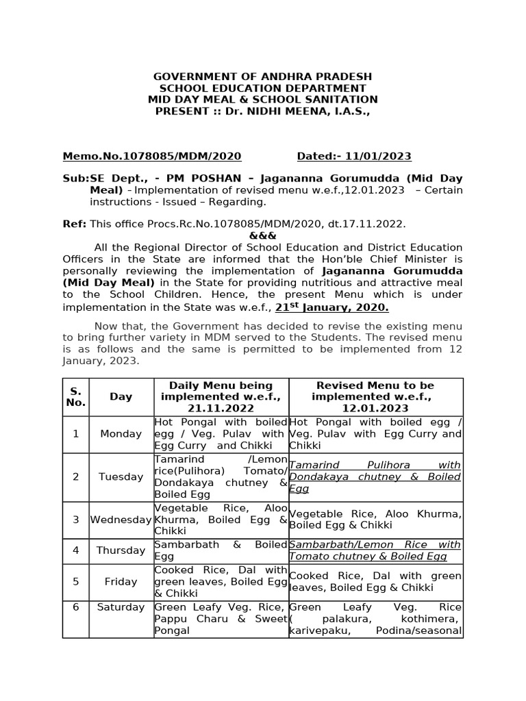 Revised Menu Wef 12 01 2023 | PDF