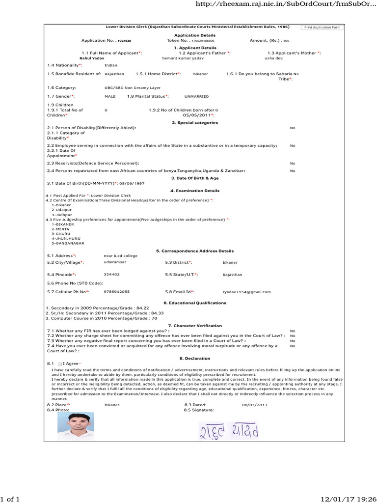 Raj High Court Rahul LDC Application | PDF