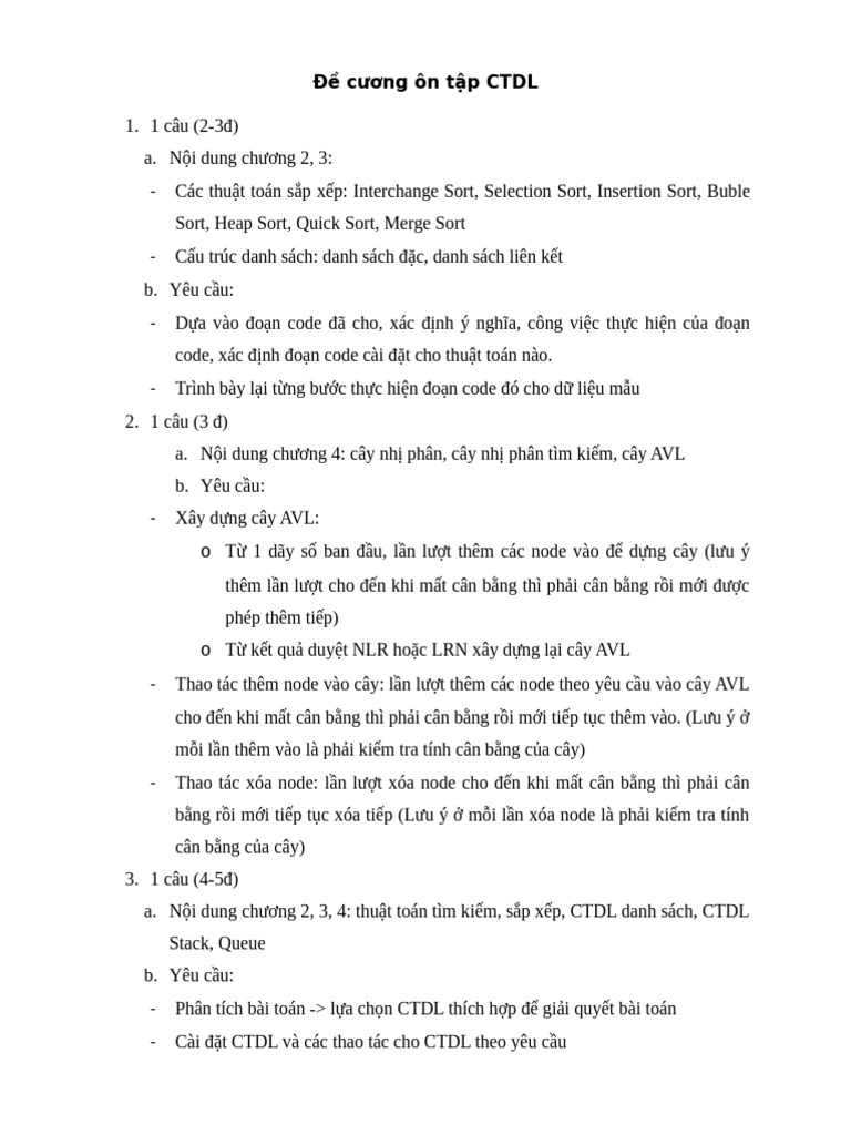 Đề cương ôn tập CTDL | PDF