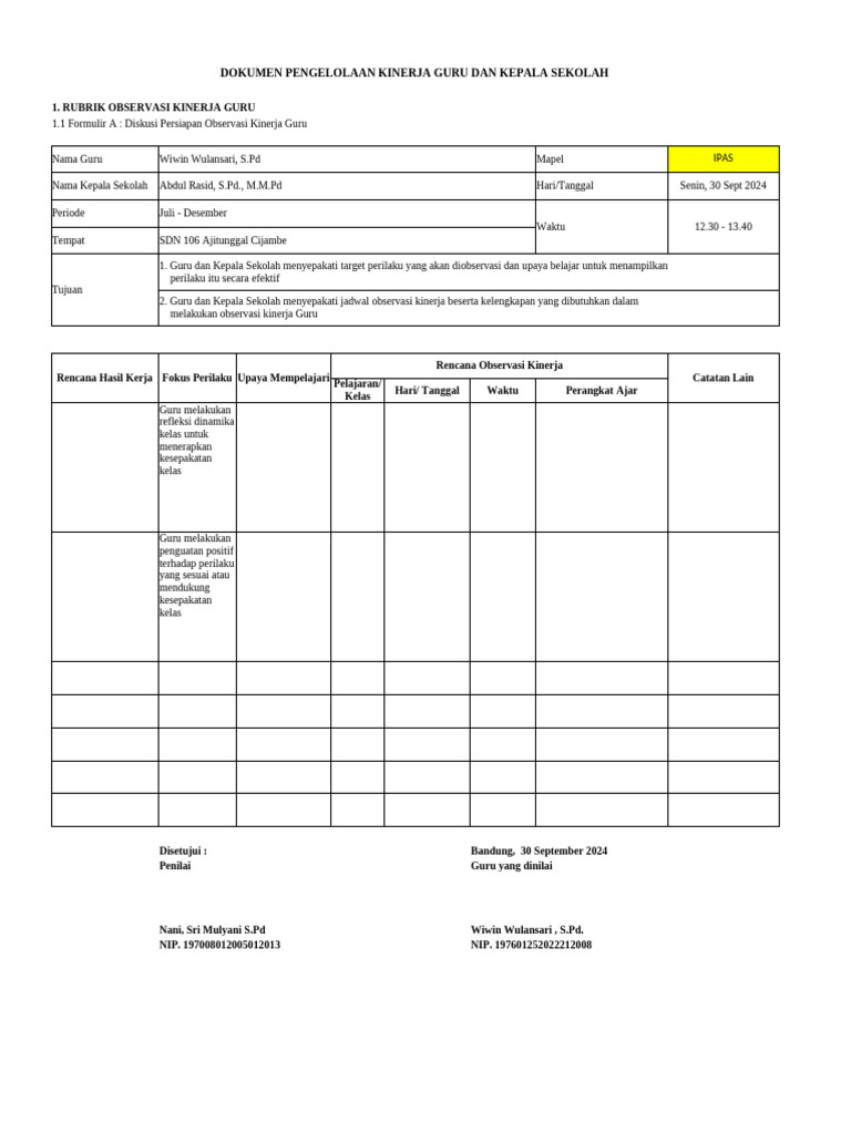 Form Observasi Penerapan Disiplin B2 | PDF
