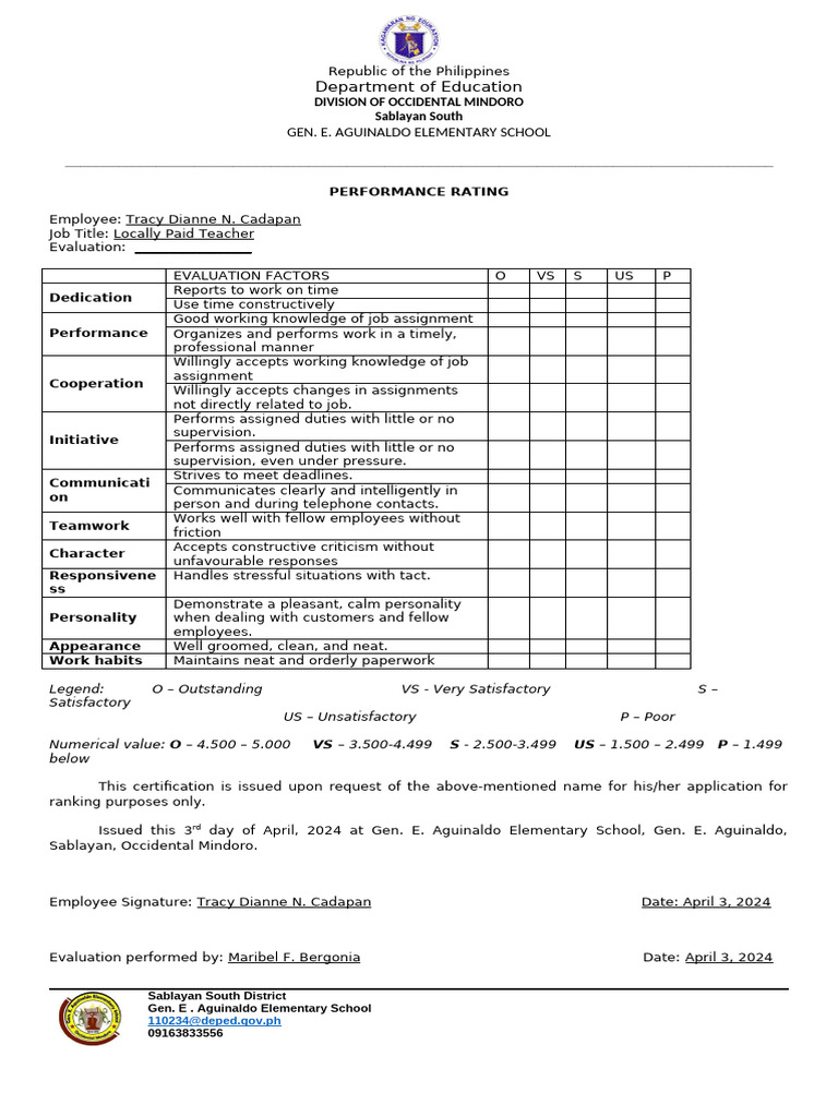 Performance-Rating 020105 | PDF