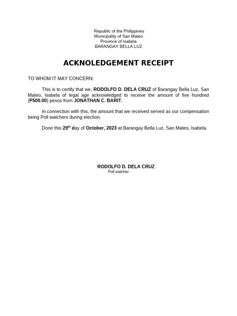Acknowledgement Receipt | PDF
