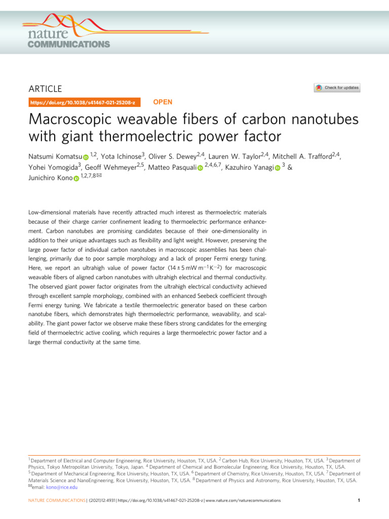 N. Komatsu Et Al. - Macroscopic Weavable Fibers of Carbon Nanotubes ...