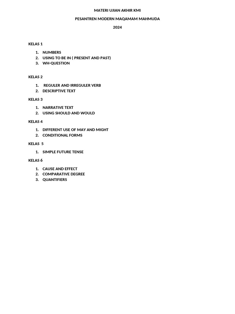 Materi Ujian Akhir Kmi English Lesson | PDF